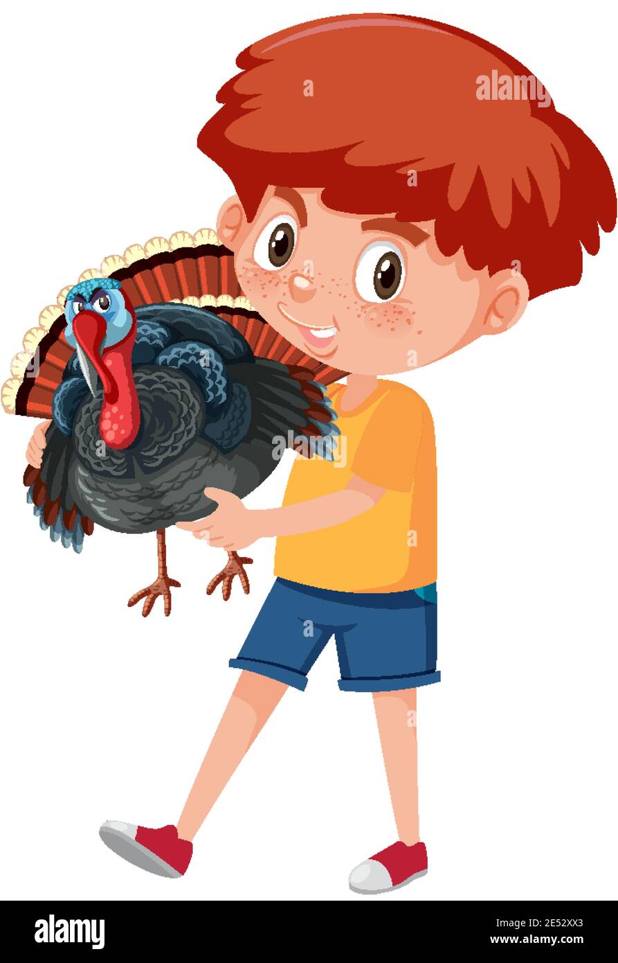 Boy holding cute animal cartoon character isolated on white background ...