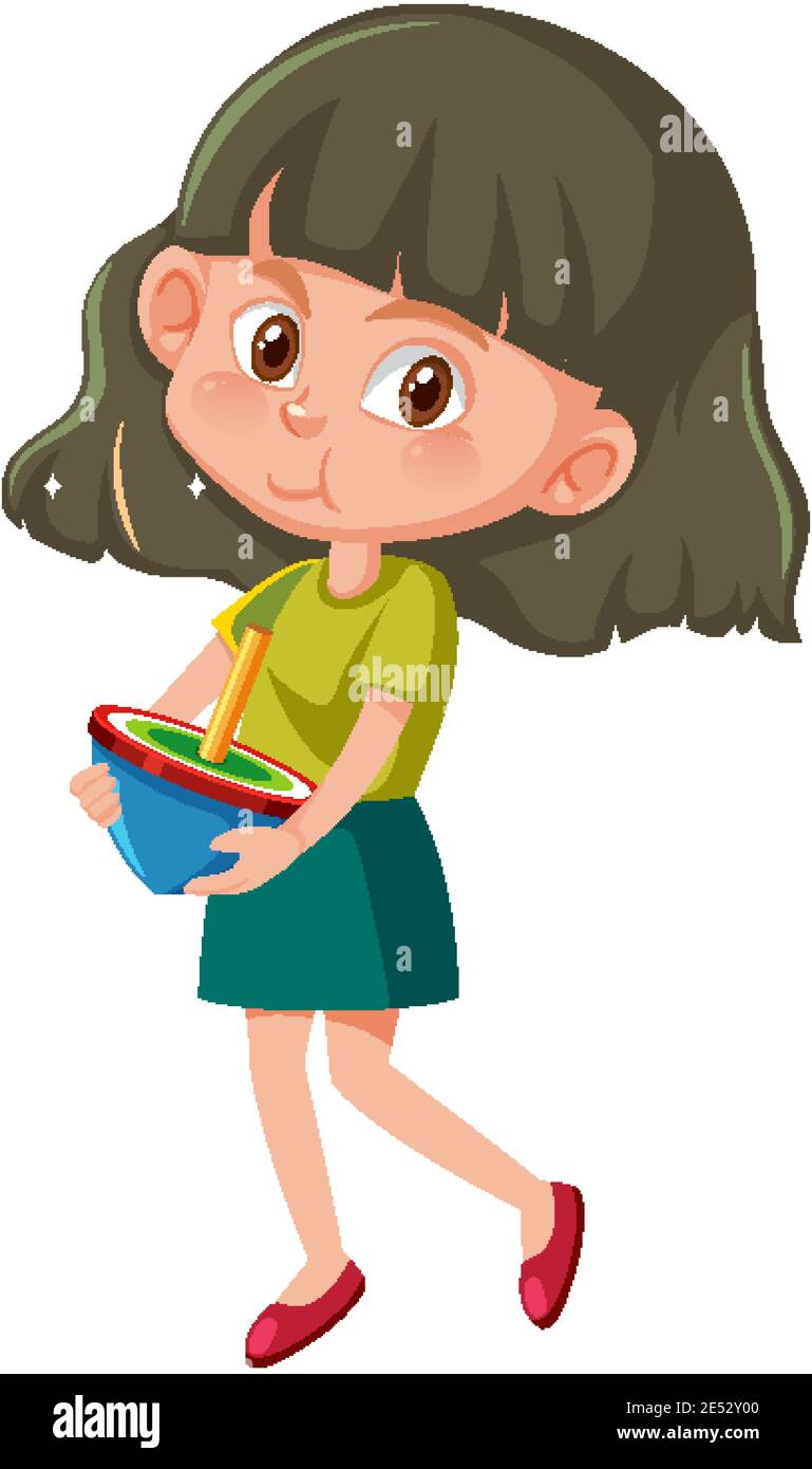 Girl holding top cartoon character isolated on white background ...