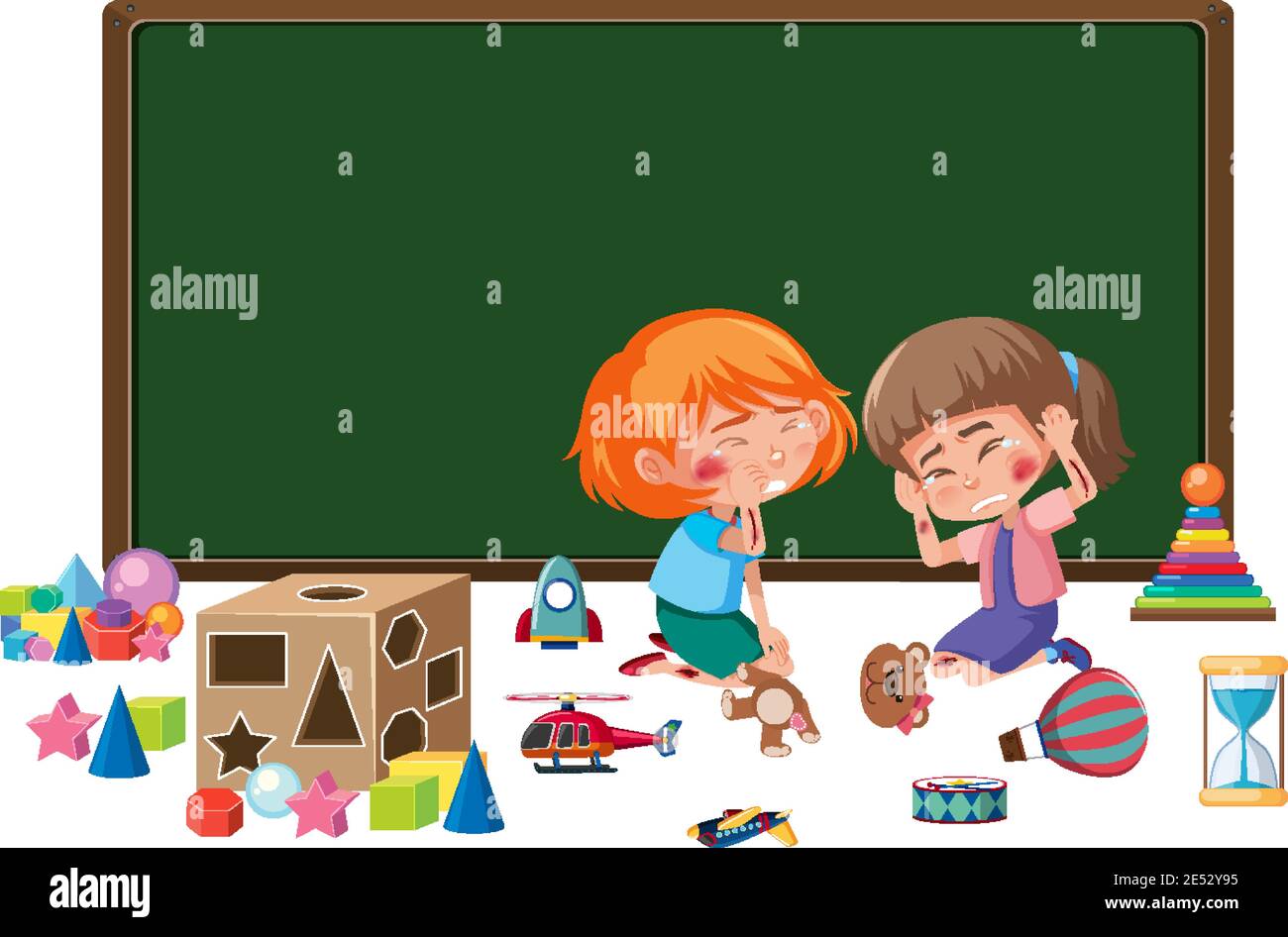 Young girls injured at cheek and arm from playing with many toys ...