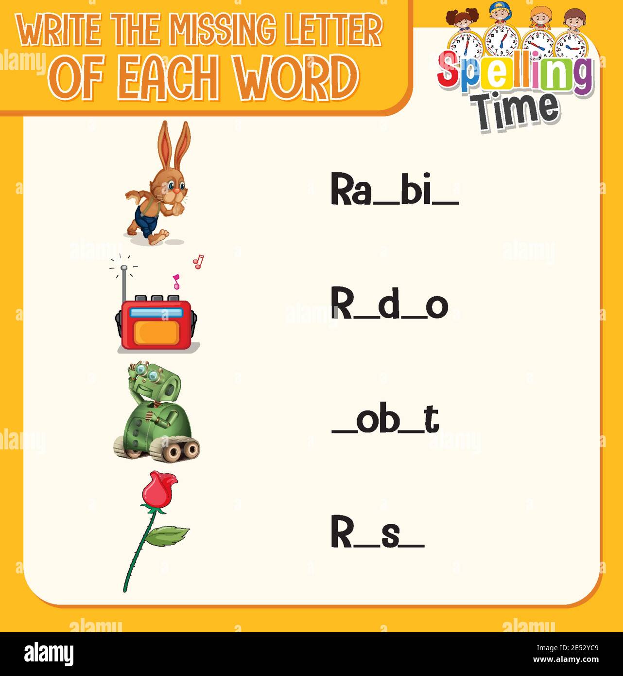 Write the missing letter of each word worksheet for children ...