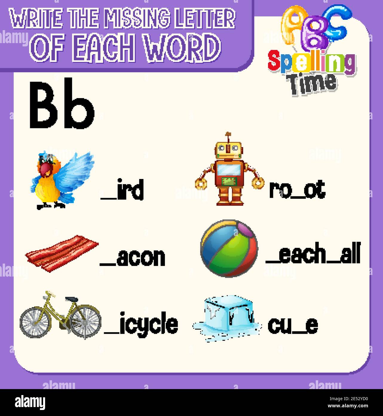 Fill the missing letter of each word worksheet for children ...