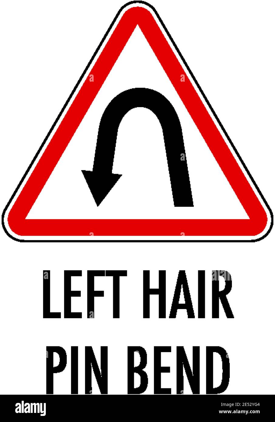 Left hair pin bend sign isolated on white background illustration Stock ...
