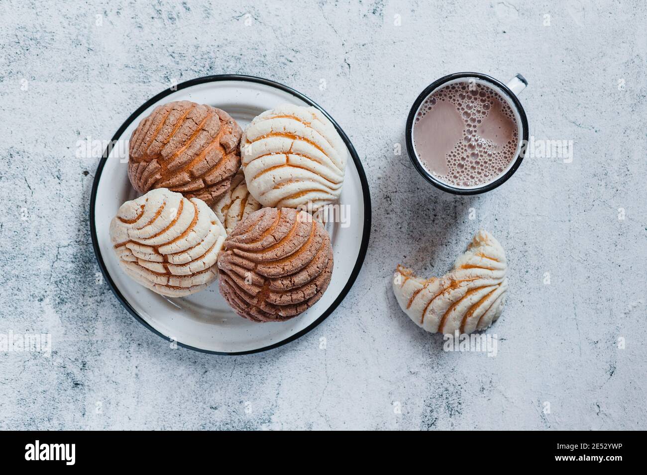conchas bread and mexican hot chocolate traditional breakfast in Mexico ...