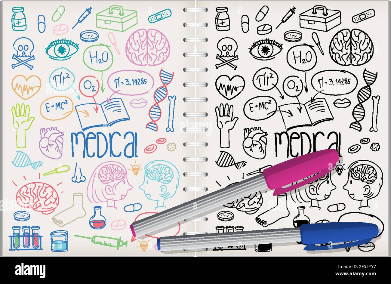 Set of medical element doodle on notebook illustration Stock Vector ...