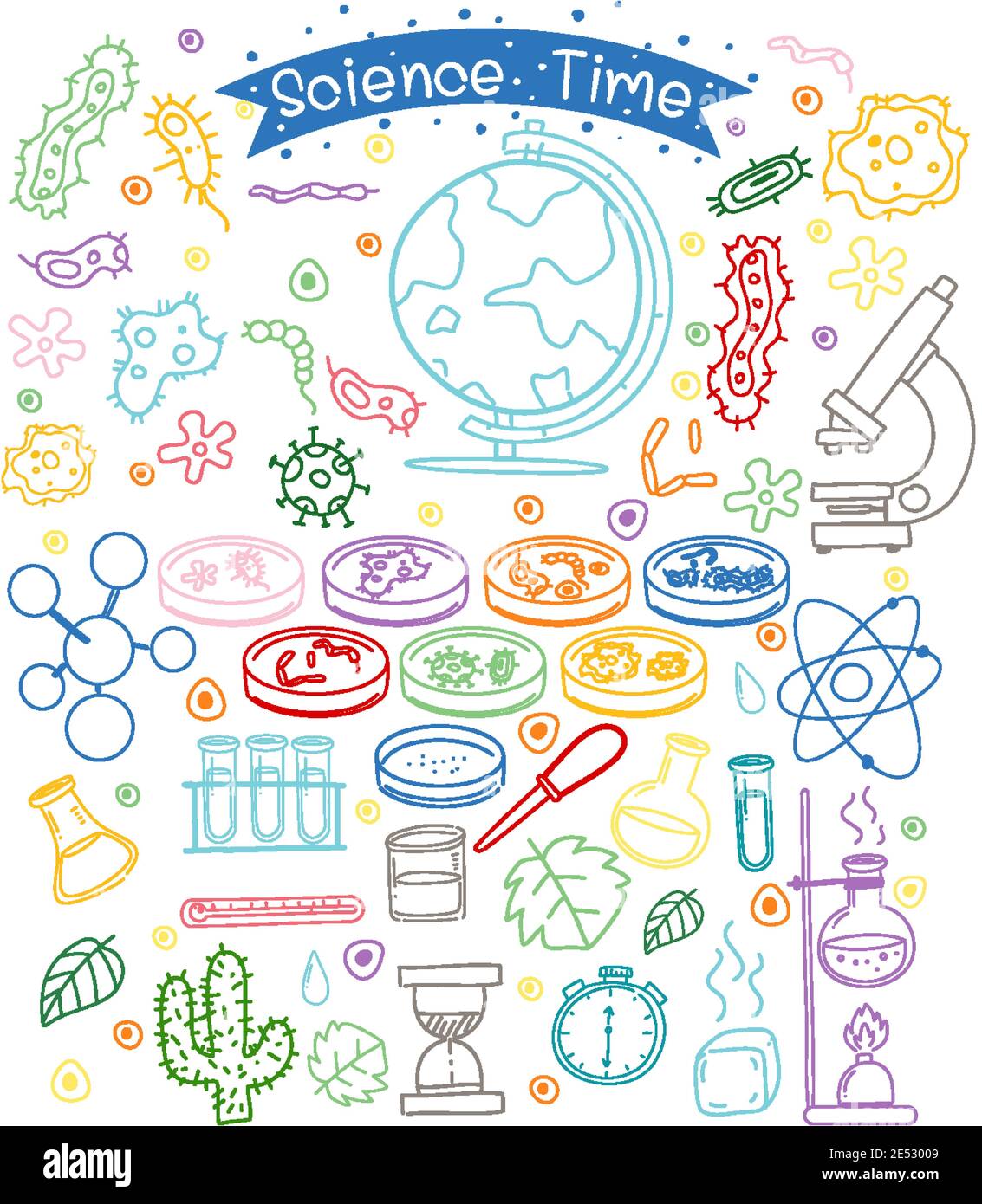 Set of science element doodle isolated on white background illustration ...