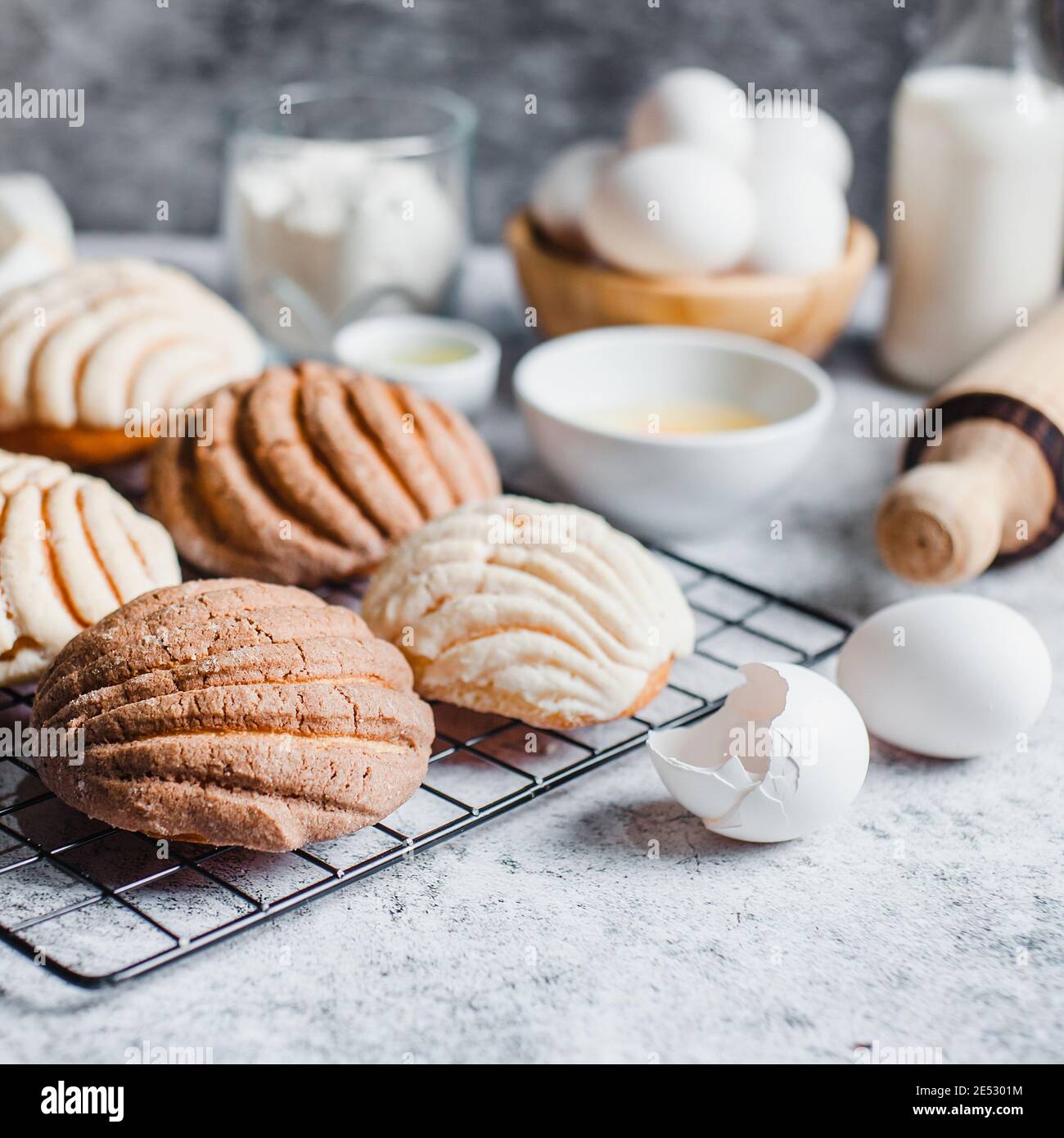 concha mexican bread, Ingredients for baking traditional conchas in ...