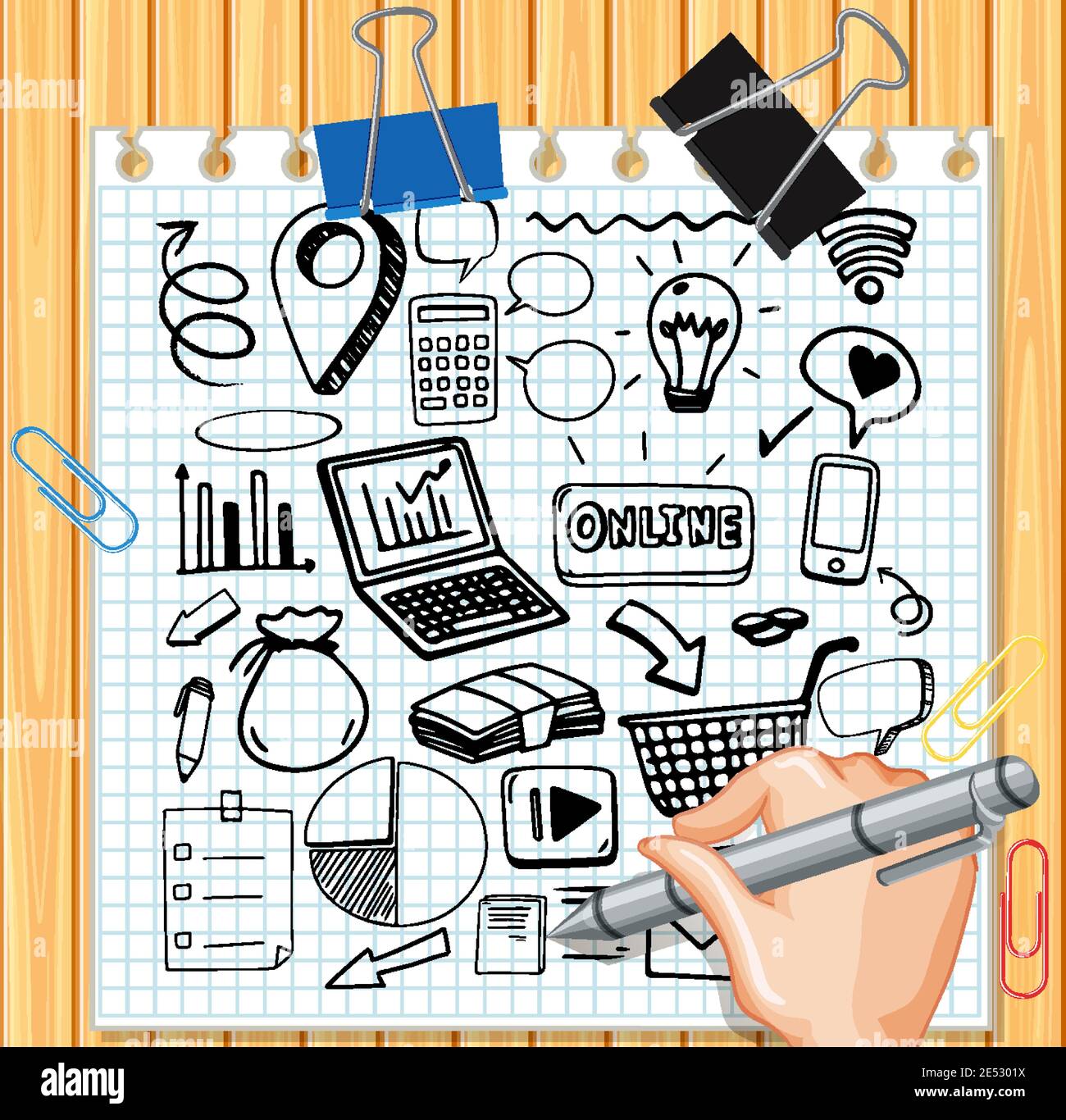 Hand drawing social media element on paper illustration Stock Vector ...