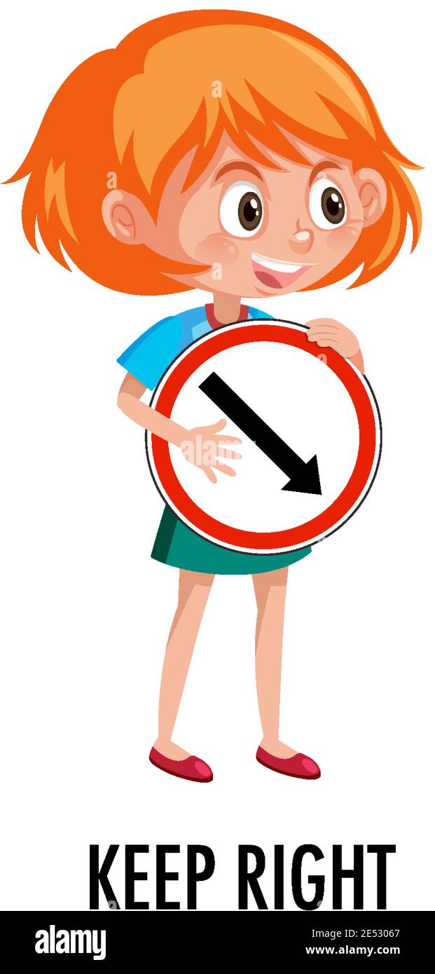 Girl holding traffic sign isolated on white background illustration ...