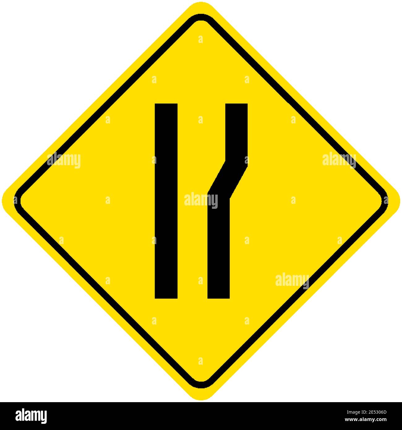 Warning sign for a road narrowing on white background illustration ...