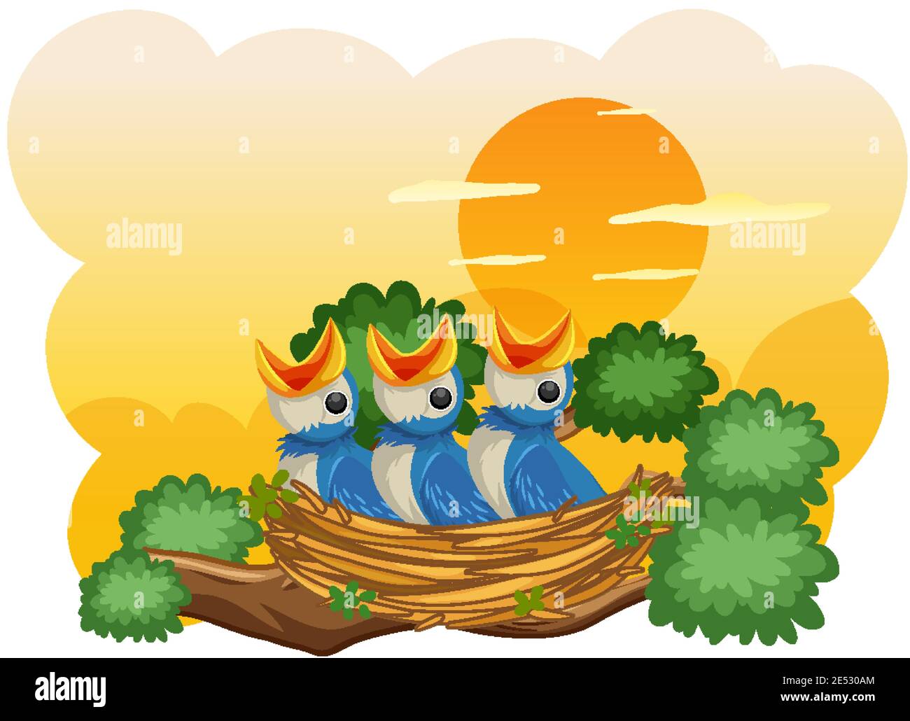 Chicks and its mother bird in nature illustration Stock Vector Image ...