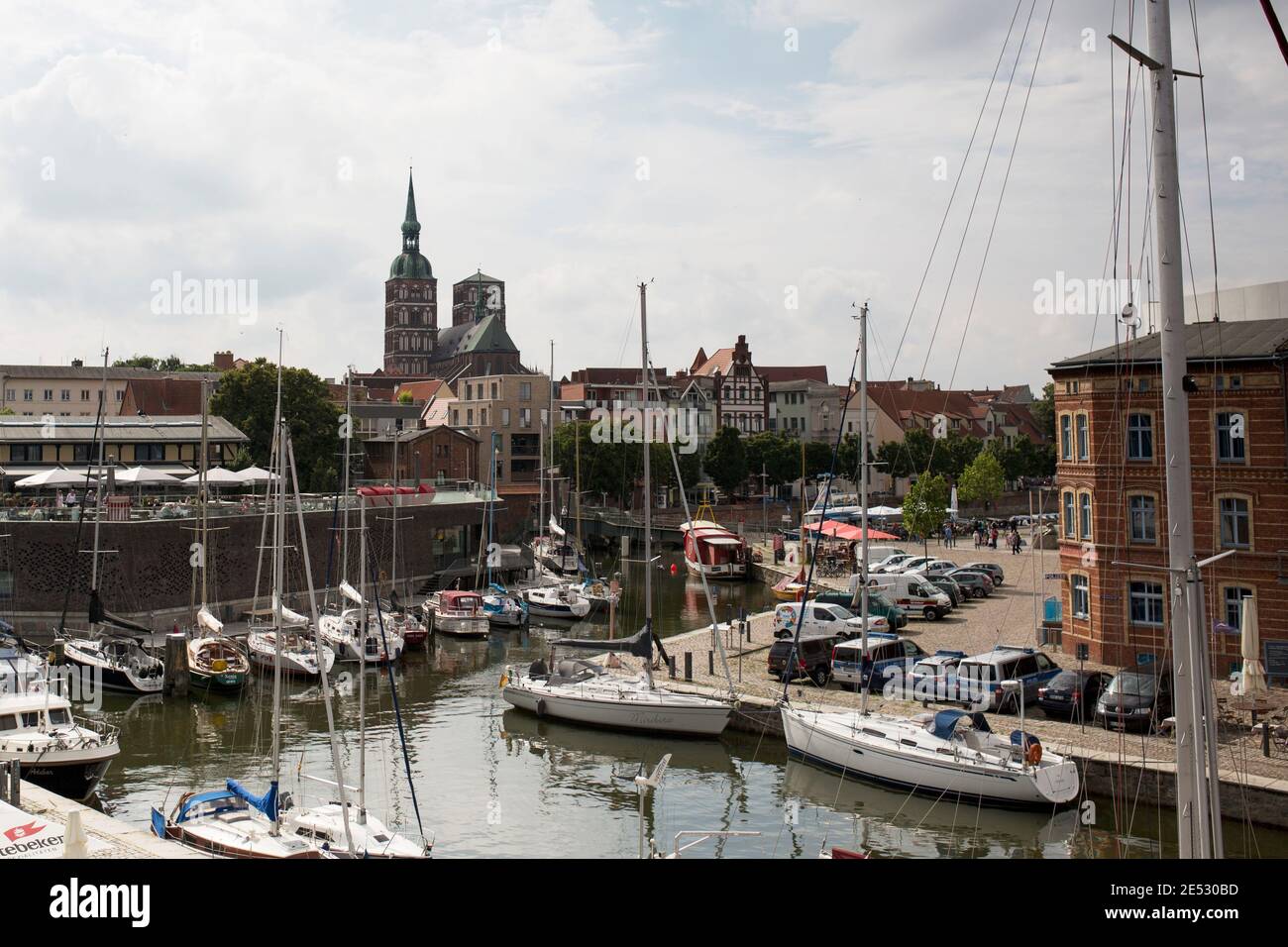 Boats in the harbor in the Hanseatic city of Stralsund, Germany Stock ...