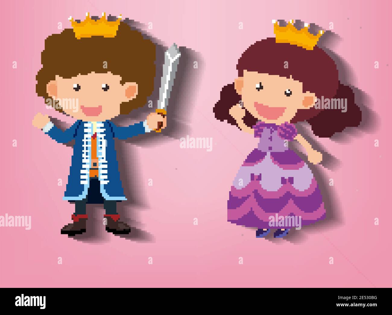 Little knight and princess cartoon character on pink background ...