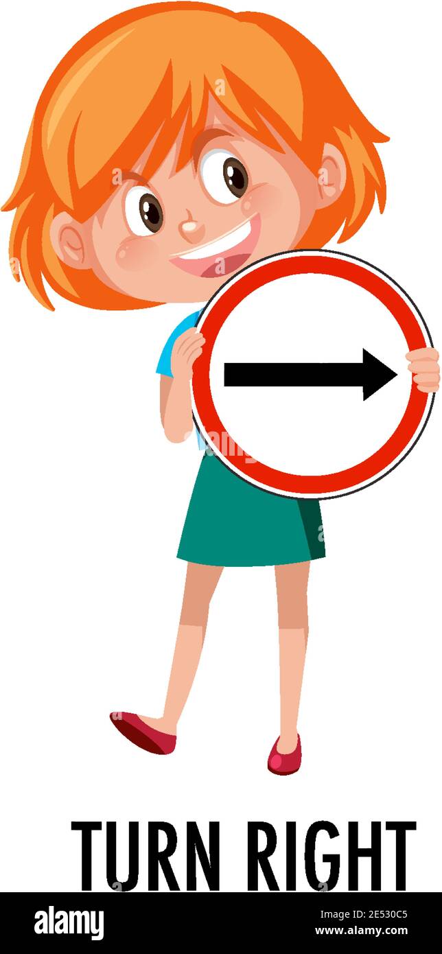 Girl holding traffic sign isolated on white background illustration ...