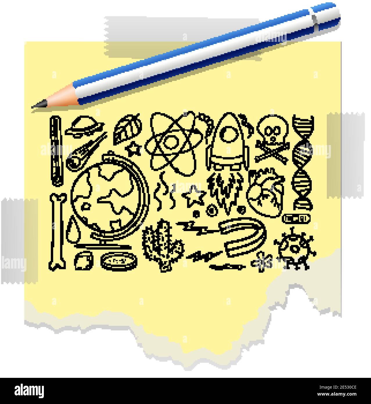 Different doodle strokes about science equipment isolated on a paper ...