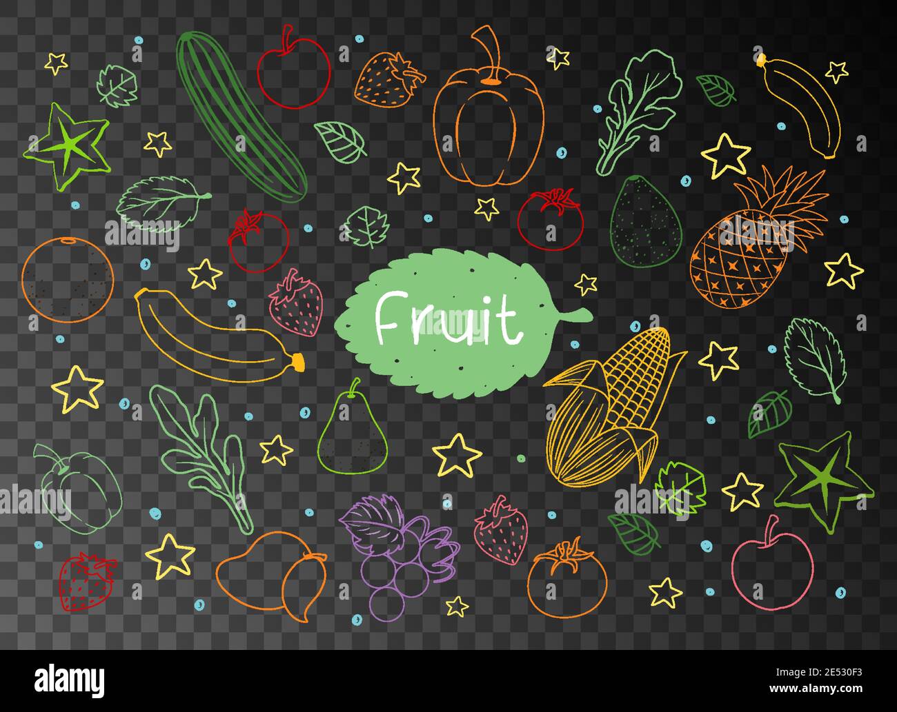 Set of different fruit doodle isolated on transparent background ...
