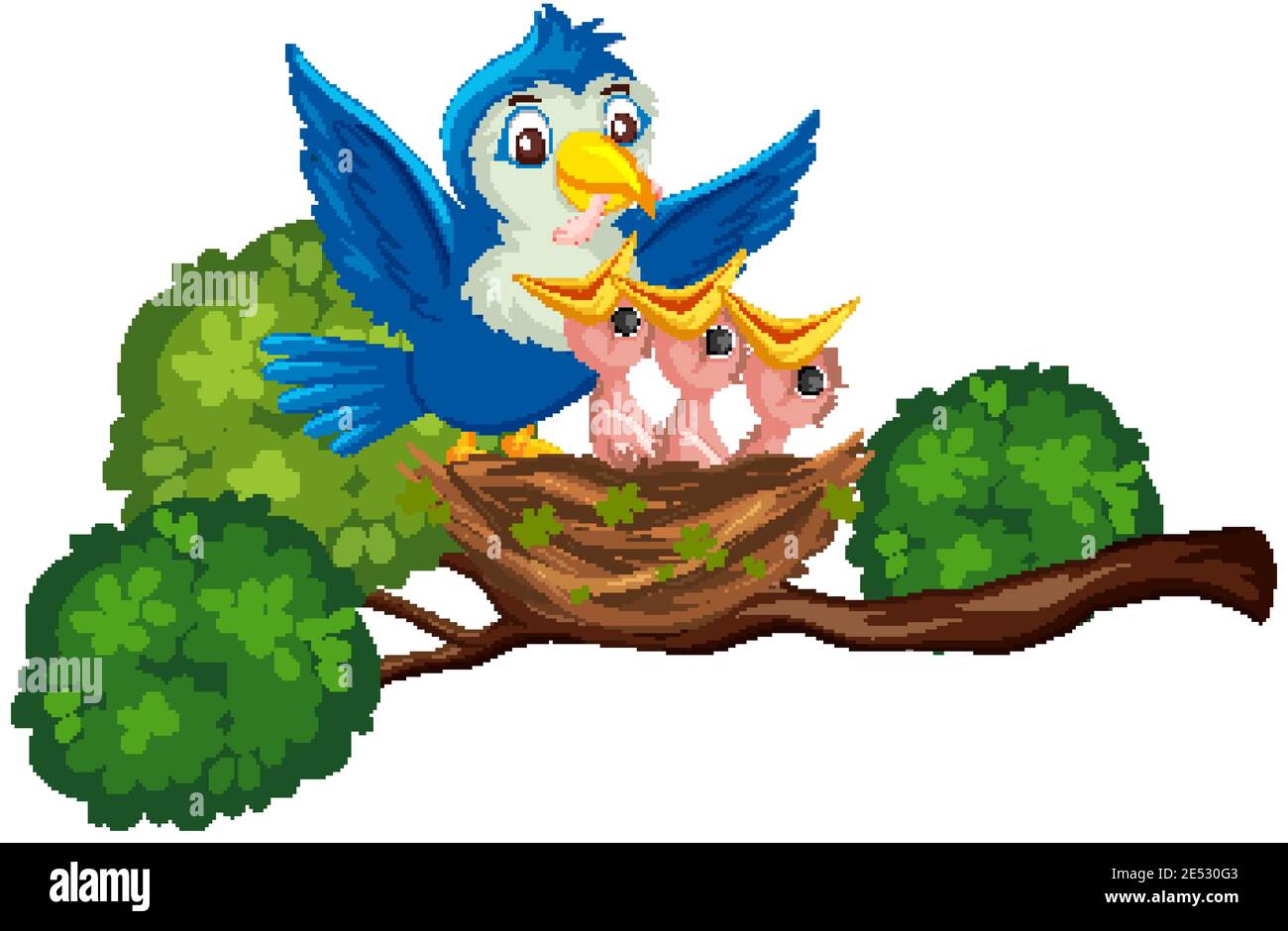 Mother bird feeding chicks illustration Stock Vector Image & Art - Alamy