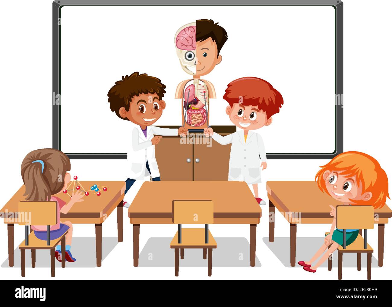 Young students explaining human anatomy in the classroom scene ...