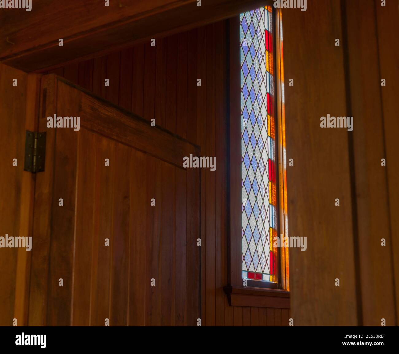 Stained glass window from interoir of building simple tall rectangular ...