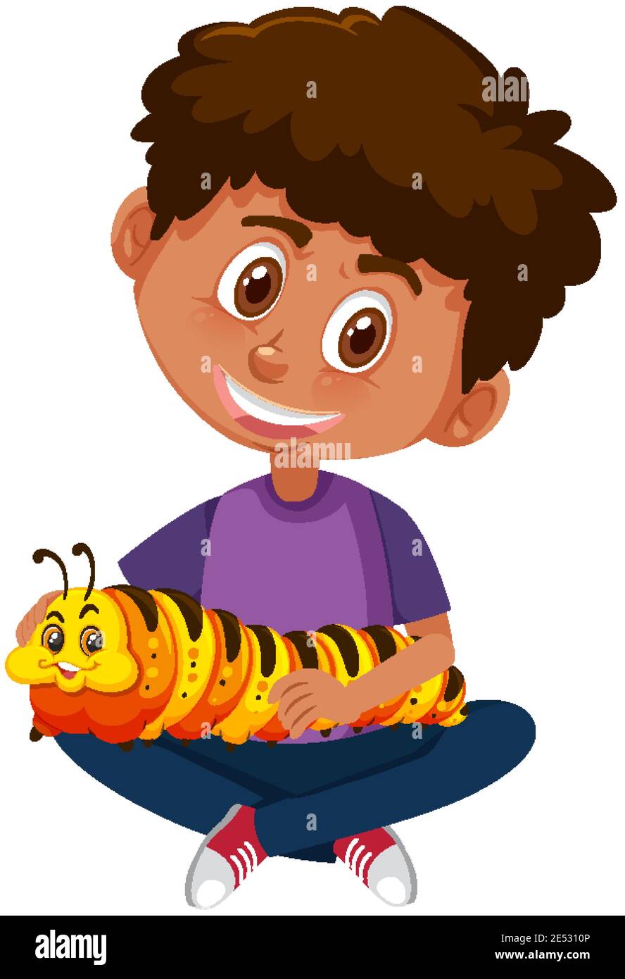 Boy holding cute animal cartoon character isolated on white background ...