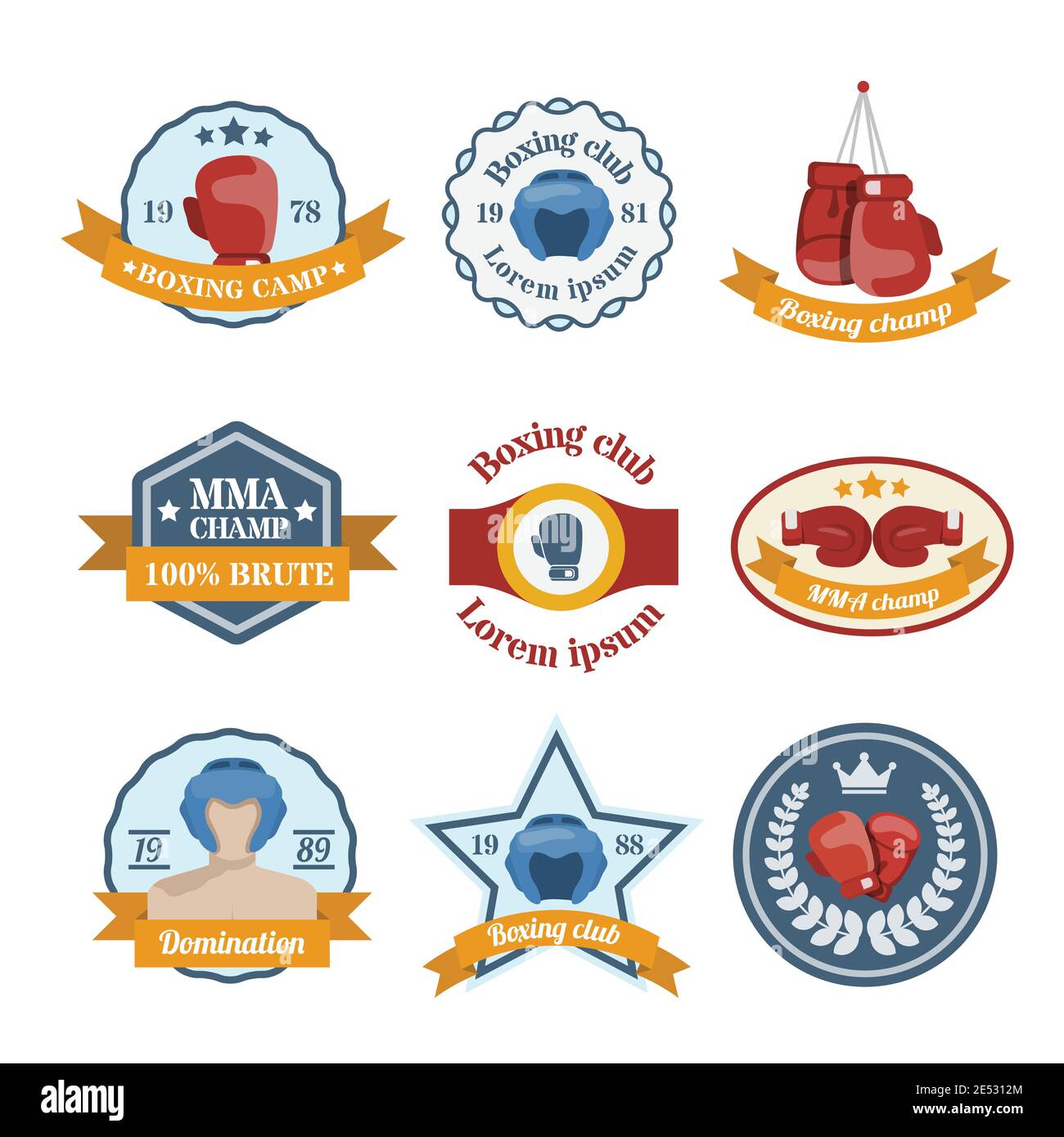 Box fight sport camp club championship emblems set isolated vector ...