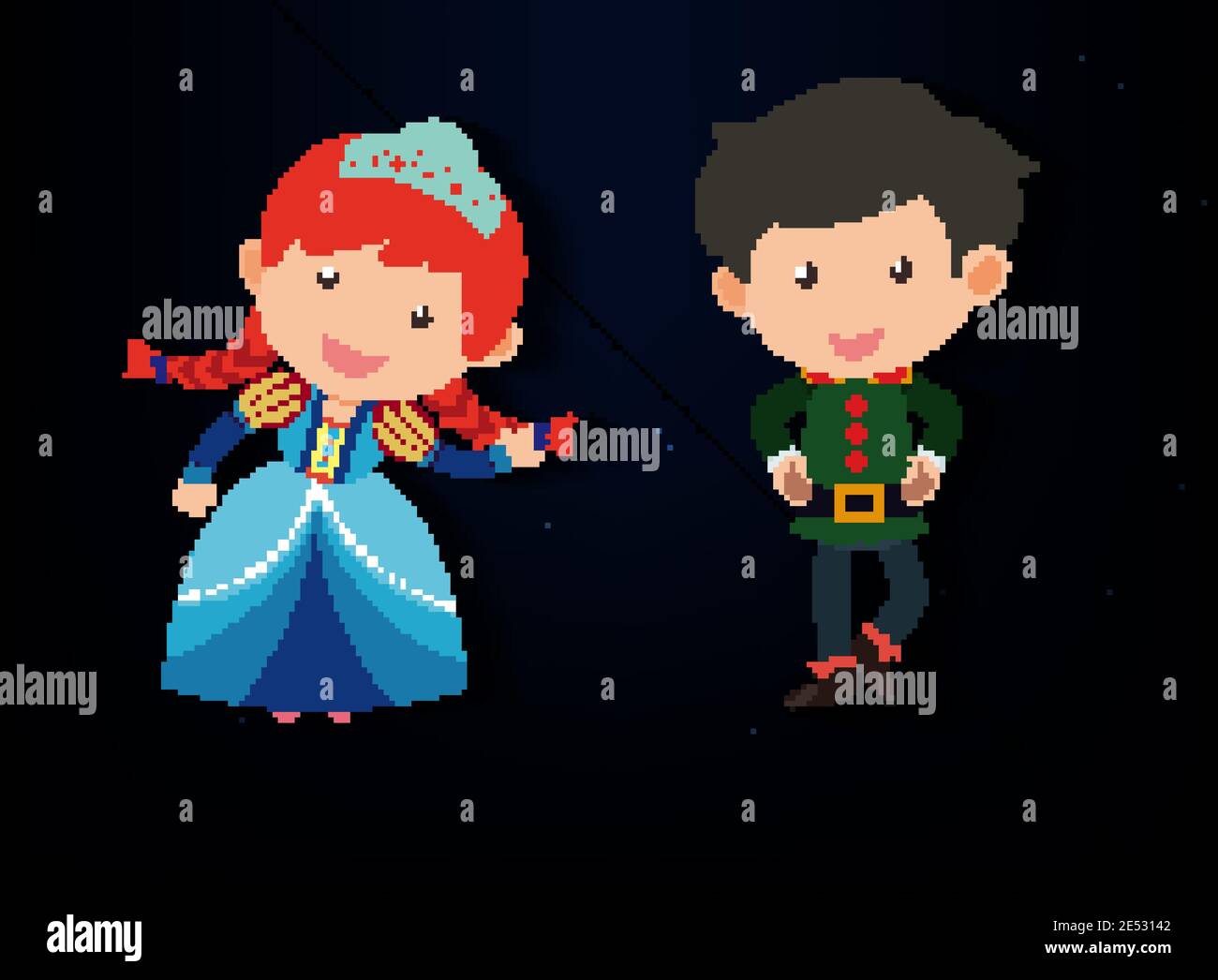 Little prince and princess cartoon character on blue background ...