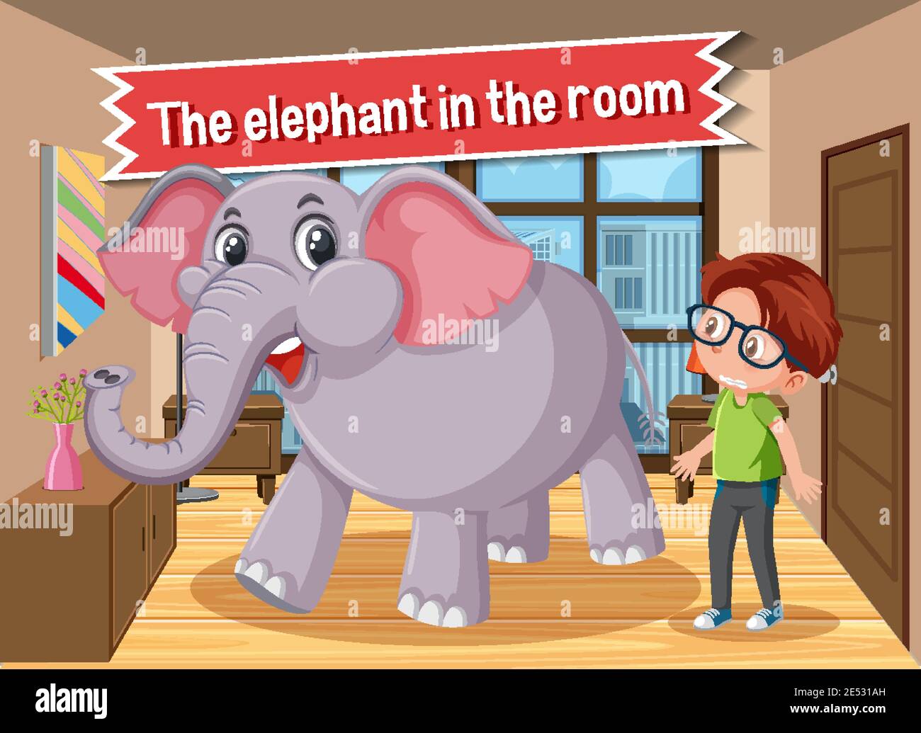 Idiom poster with The elephant in the room illustration Stock Vector ...