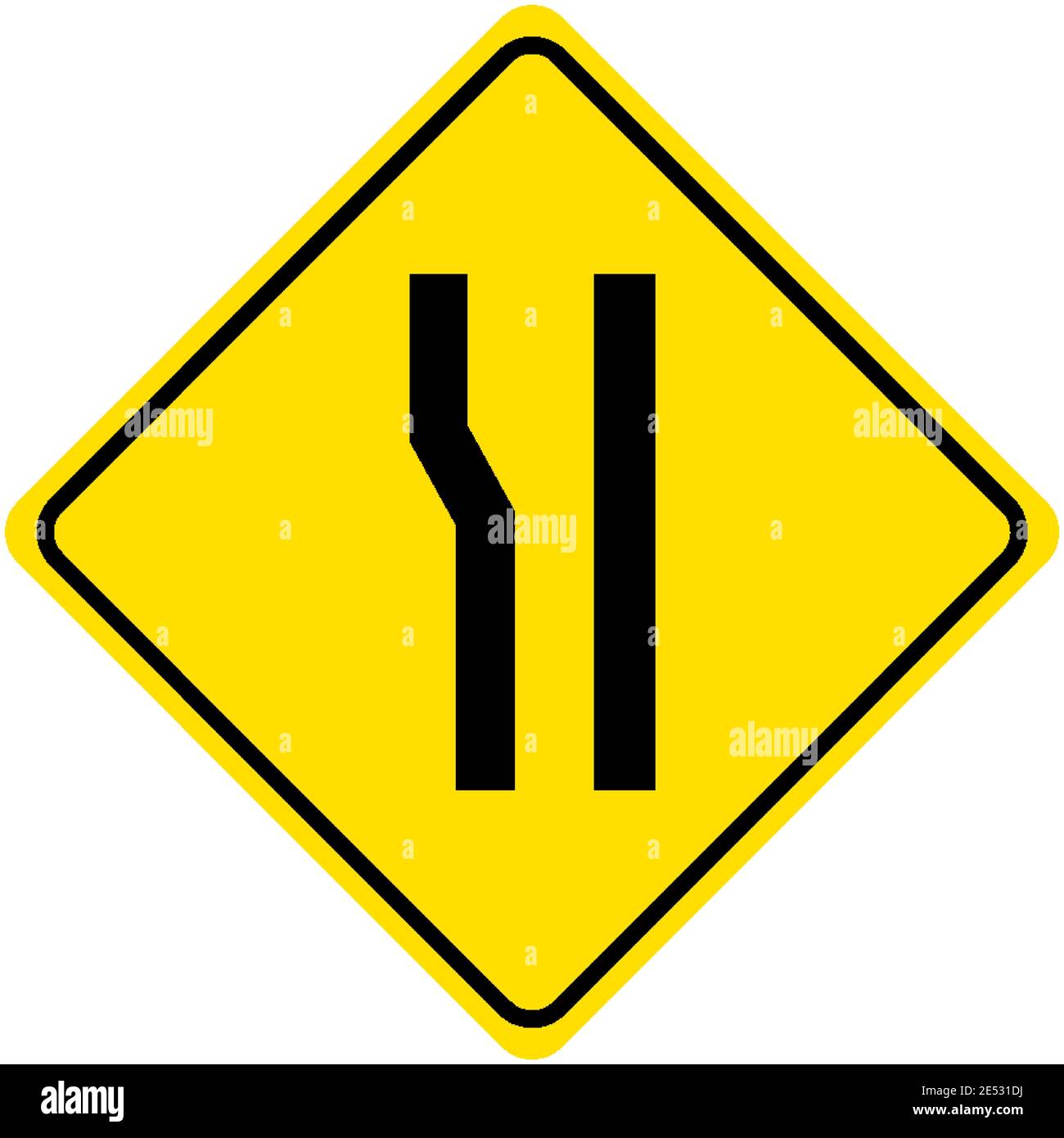 Warning sign for a road narrowing on white background illustration ...