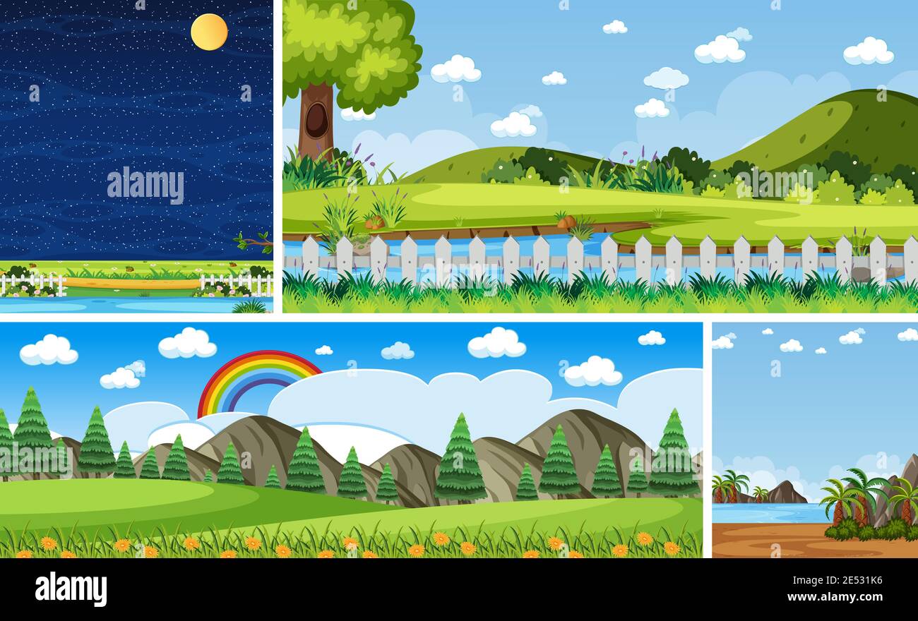 Four different scene of nature place in vertical and horizon scenes at ...