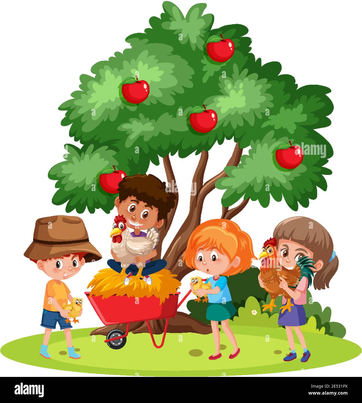 Illustration Children Apple Tree High Resolution Stock Photography and ...