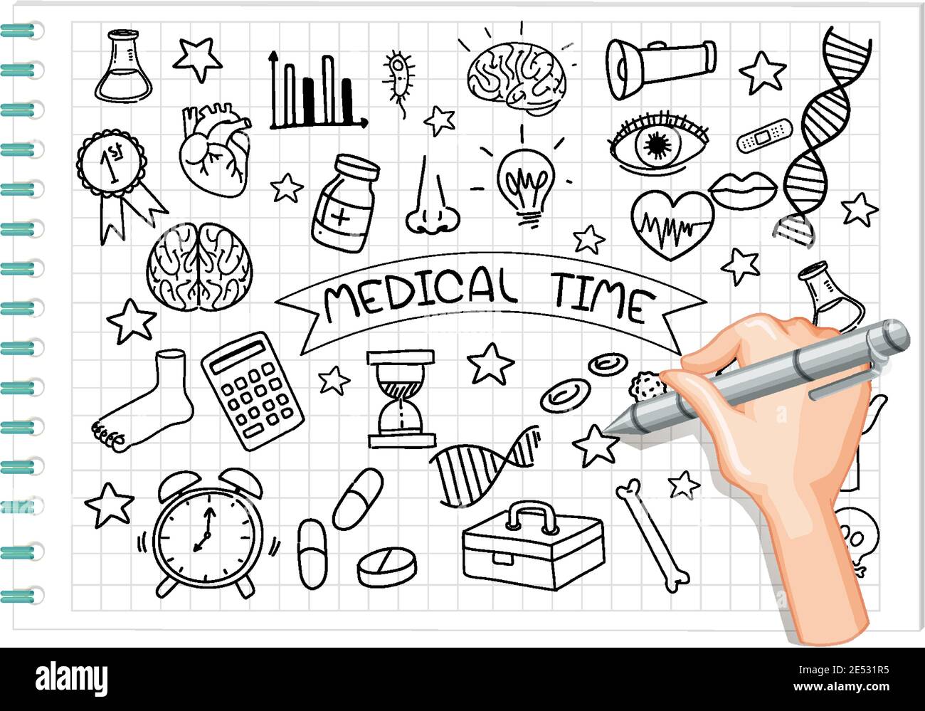 Hand drawing medical element in doodle or sketch style on notebook ...