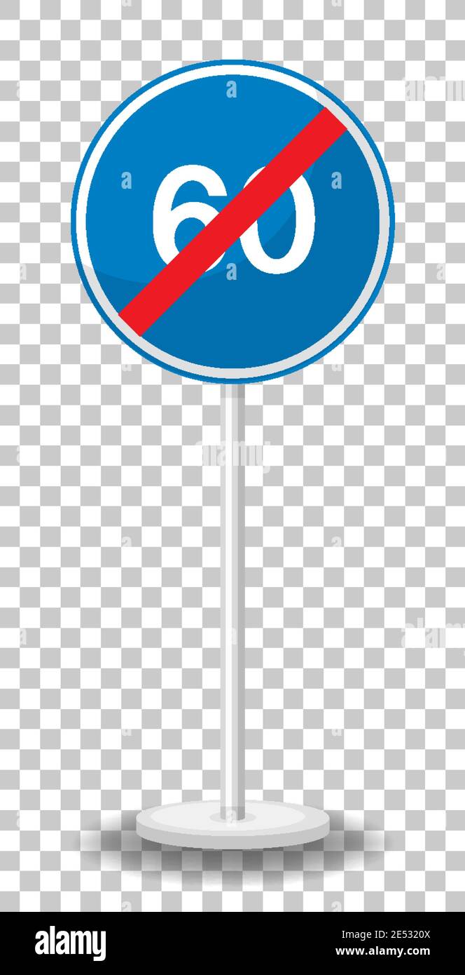 Blue minimum speed limit 60 road sign with stand isolated on ...