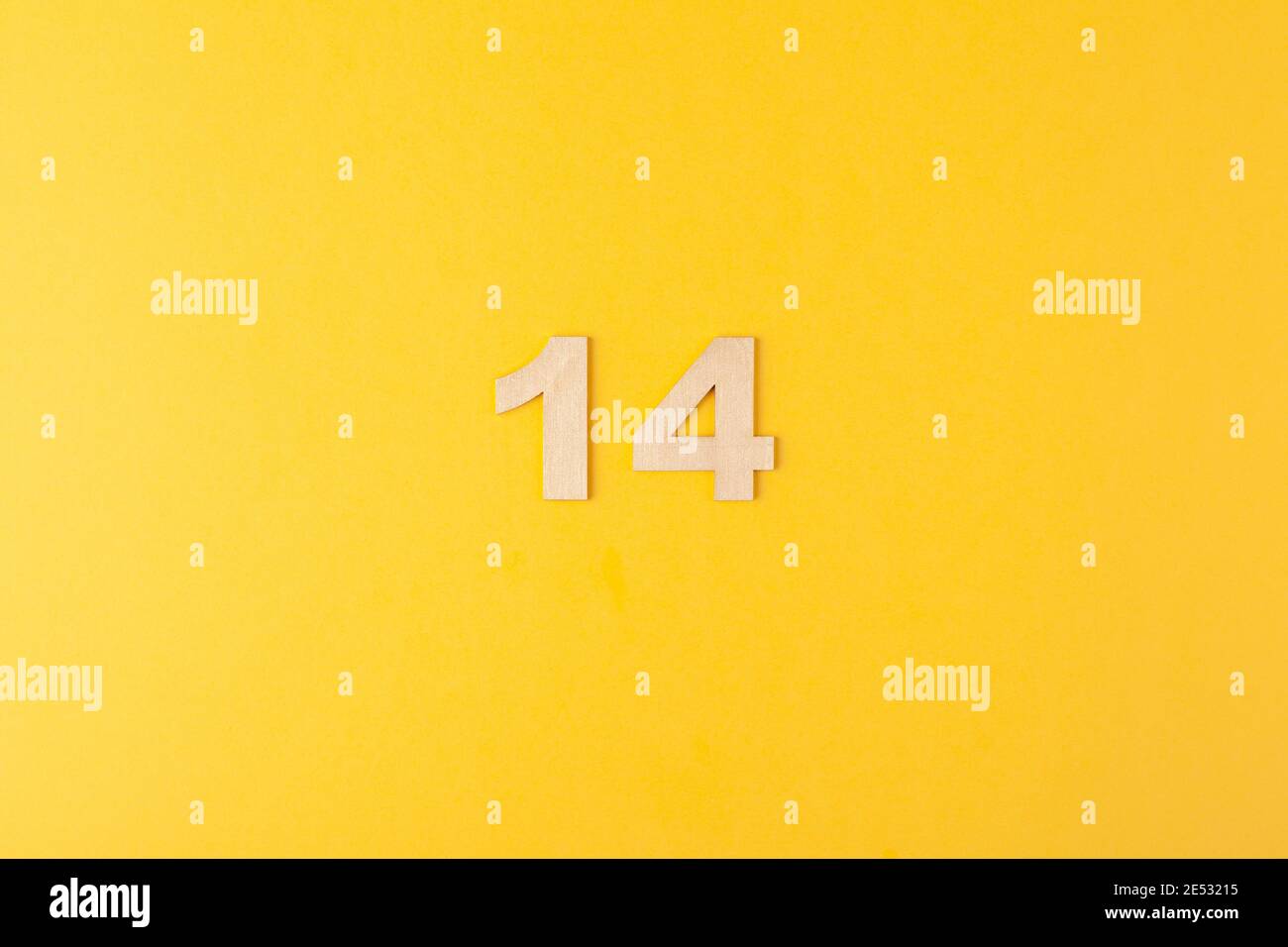 Golden numbers 14 on yellow background, greeting card february ...