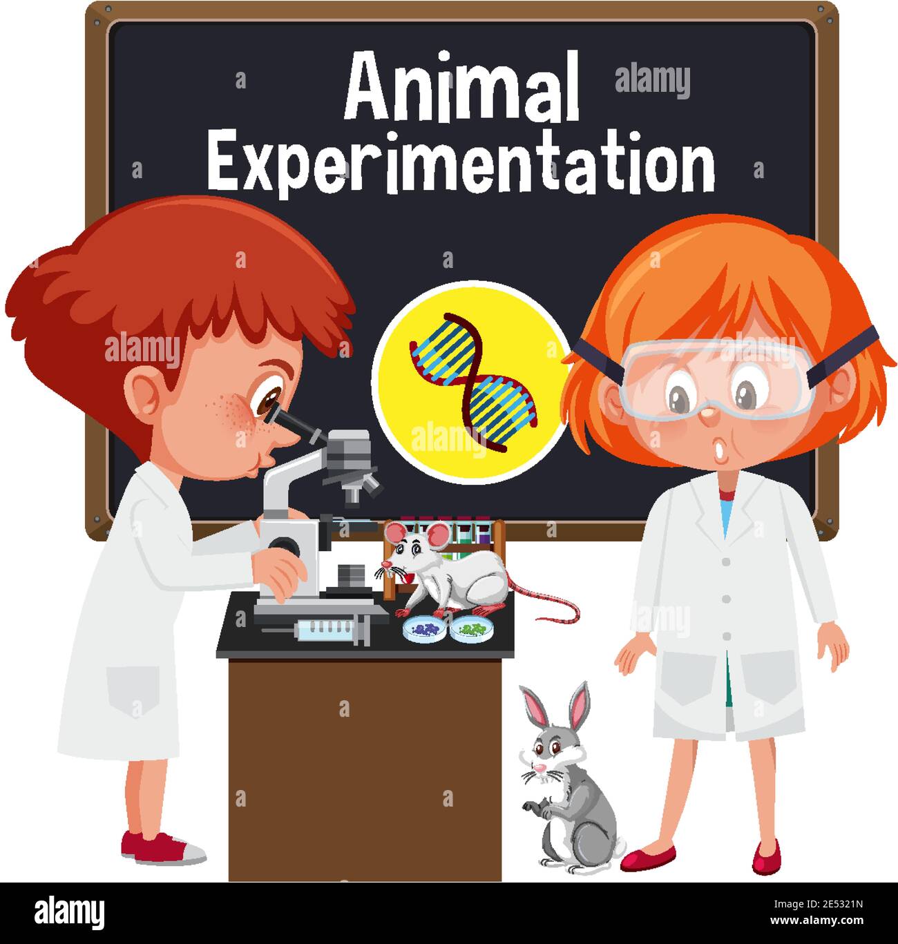 Young scientist doing experimentation with animal illustration Stock ...