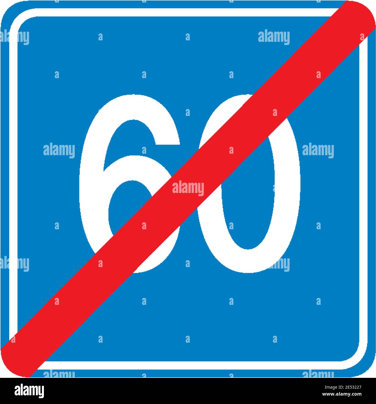 Blue minimum speed limit 60 road sign isolated on white background ...