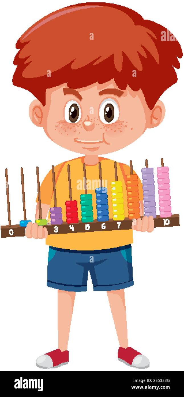 Boy holding abacus cartoon character isolated on white background ...