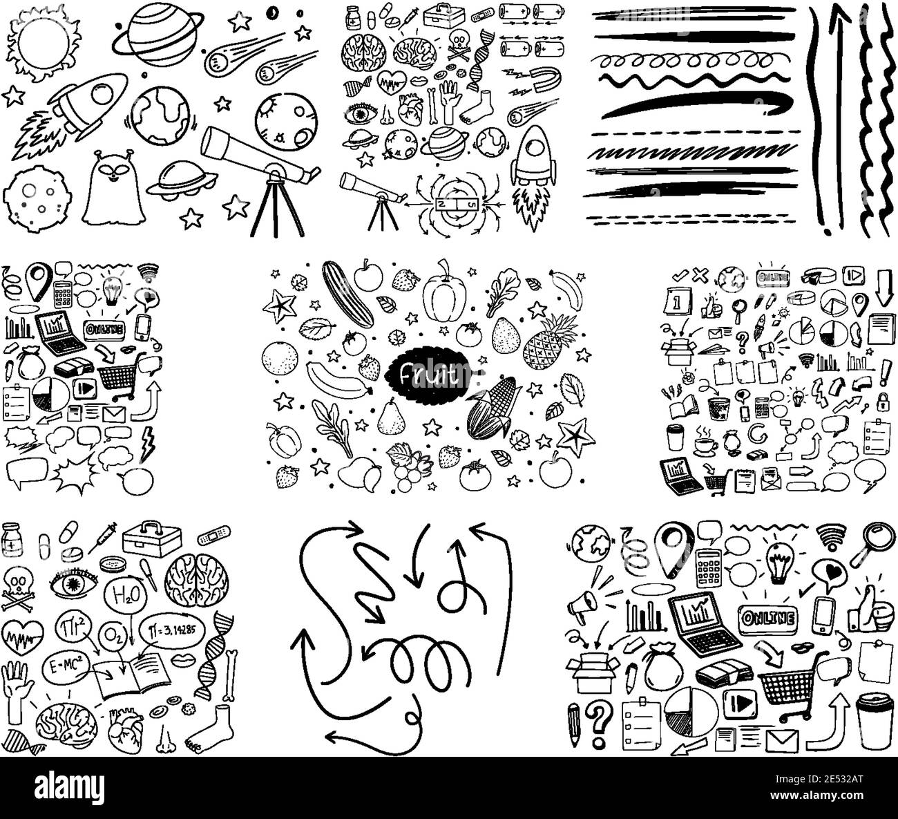 Set of object and symbol hand drawn doodle on white background ...