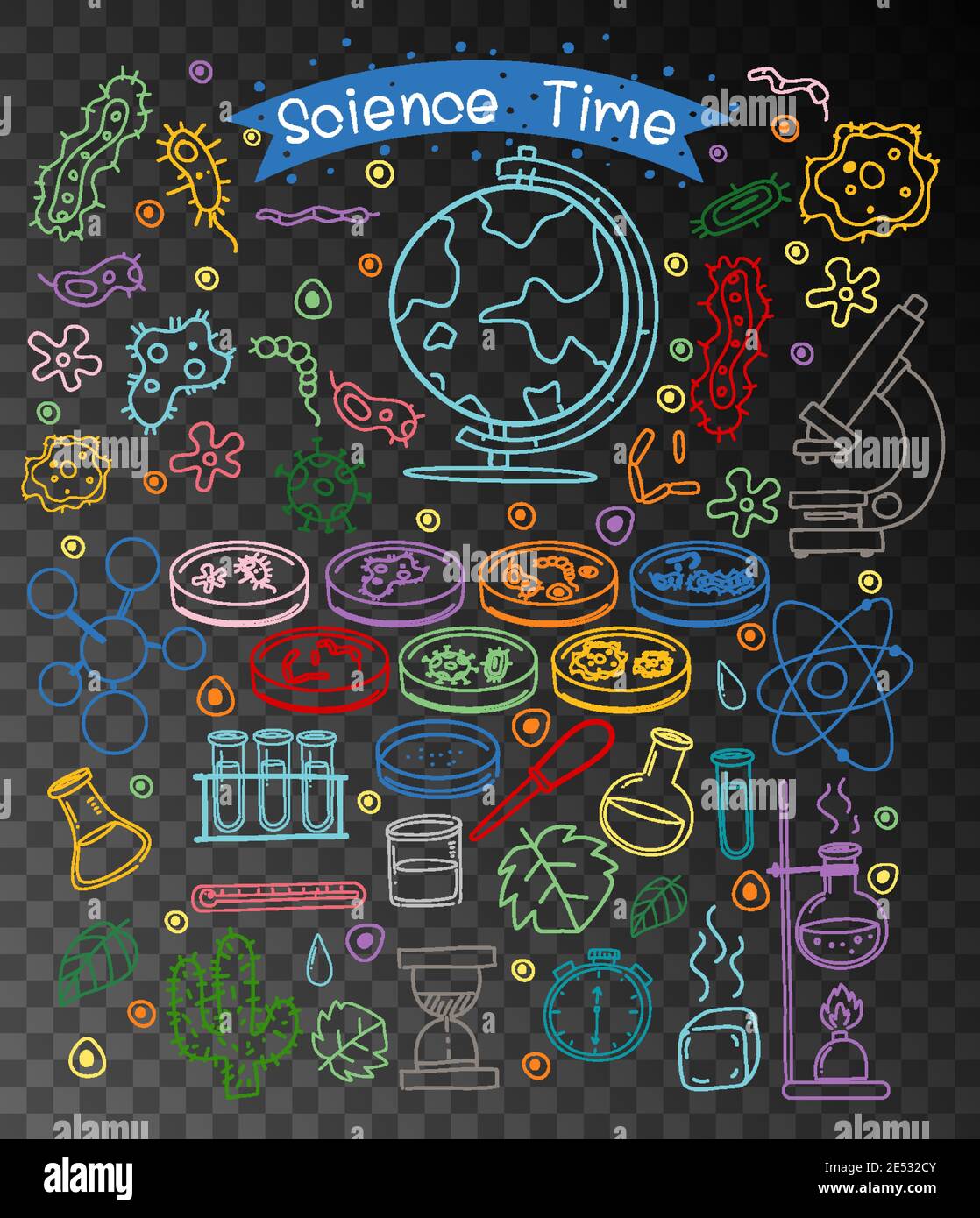 Set of science element doodle isolated on transparent background ...