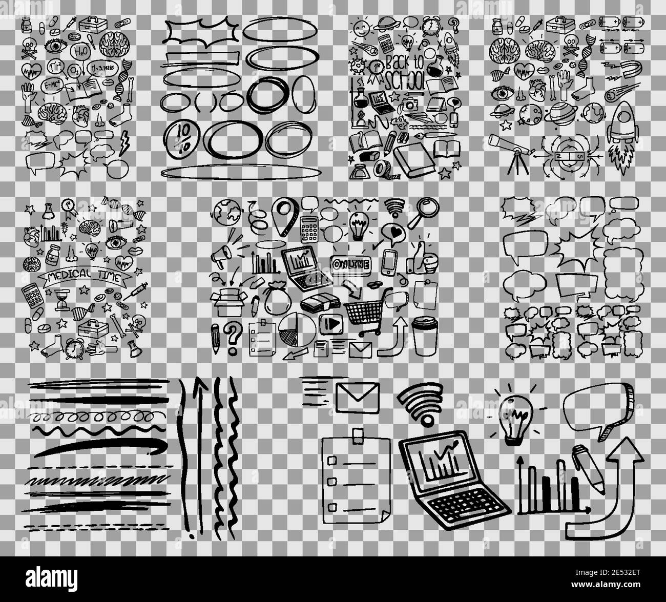 Set of object and symbol hand drawn doodle on transparent background ...