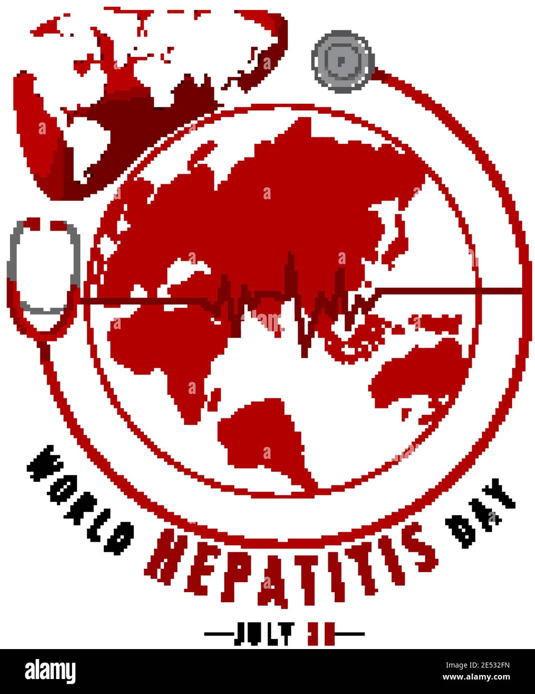 World Hepatitis Day logo or banner with world map on red liver ...