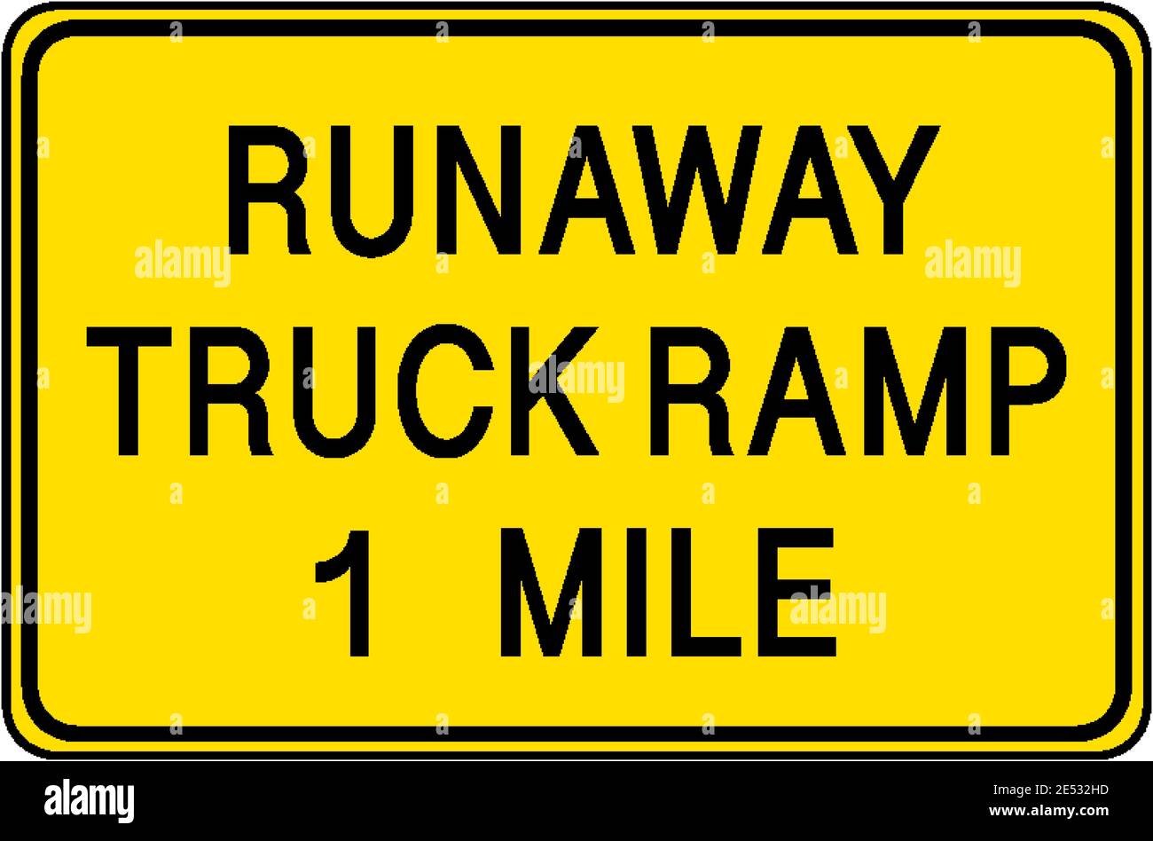 Runaway truck ramp 1 mile warning sign isolated on white background ...