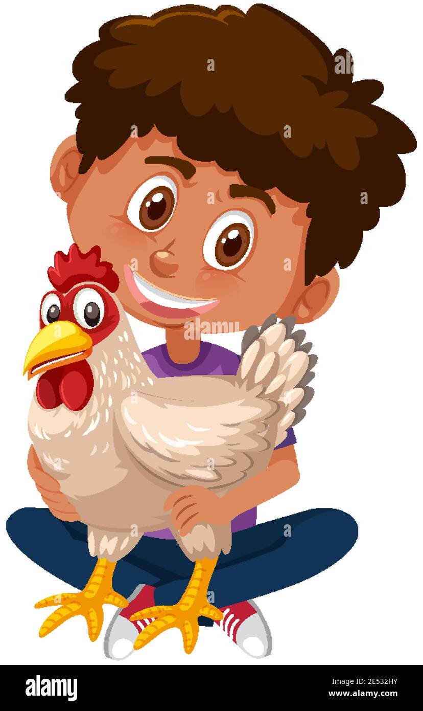 Boy holding cute animal cartoon character isolated on white background ...