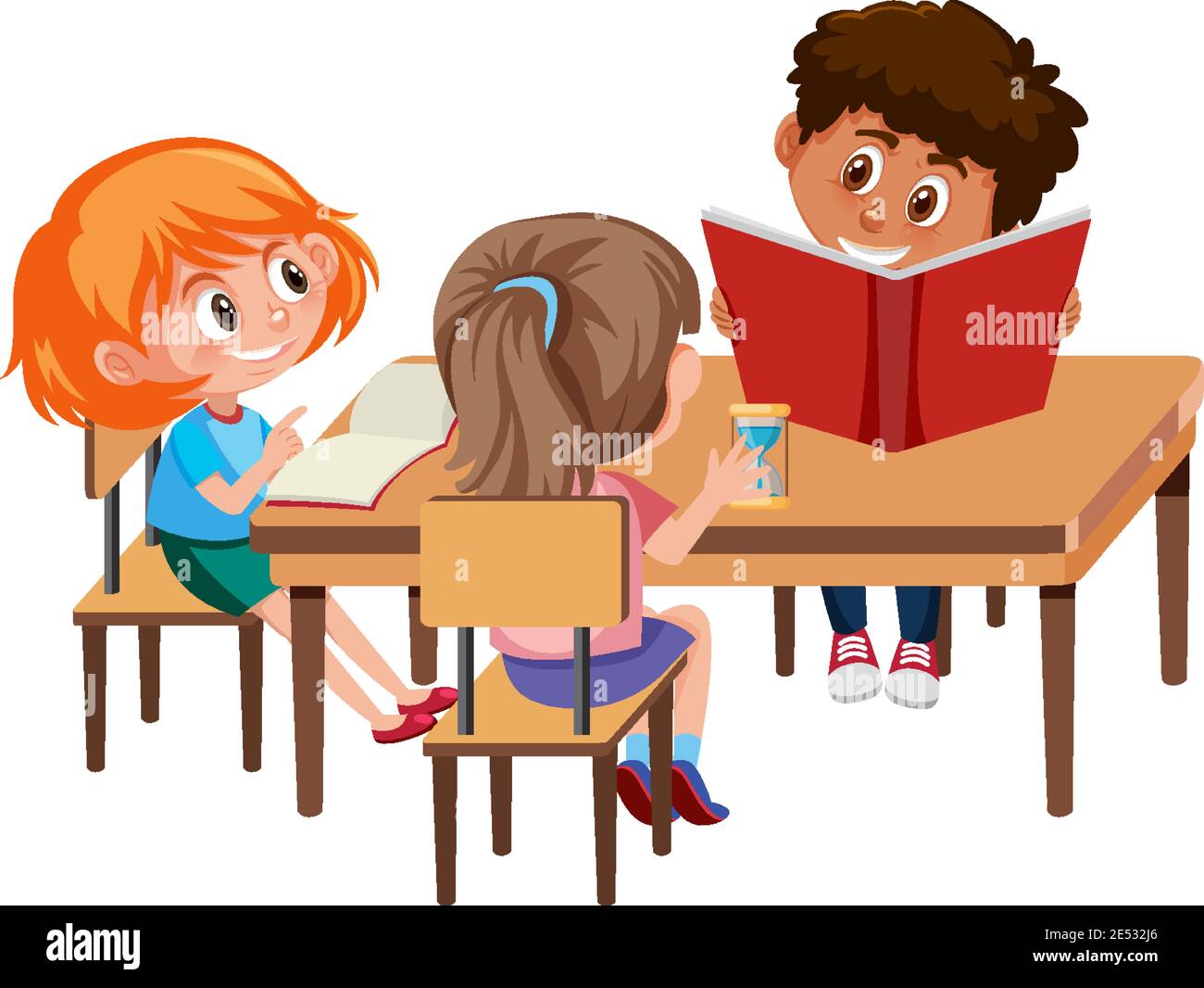 Group of student doing homework on white background illustration Stock ...