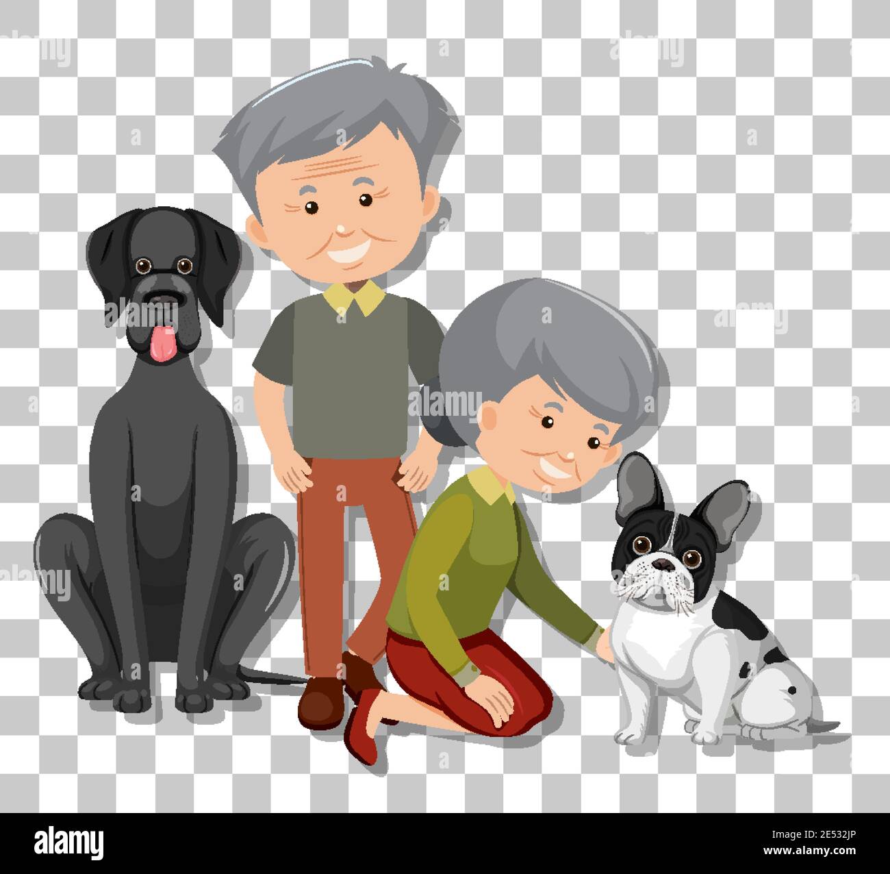Old couple with their pet dogs isolated on transparent background ...