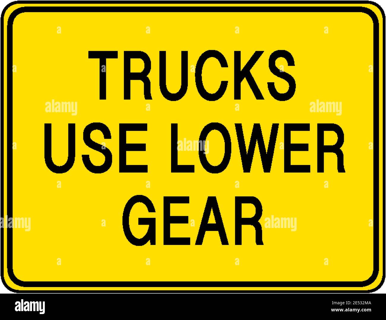 Trucks use lower gear warning sign isolated on white background ...