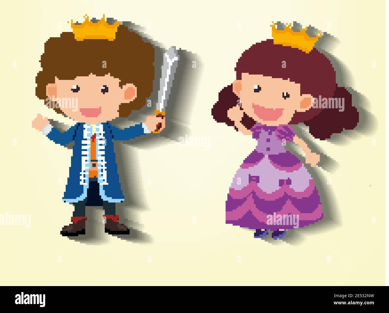 Little knight and princess cartoon character illustration Stock Vector ...
