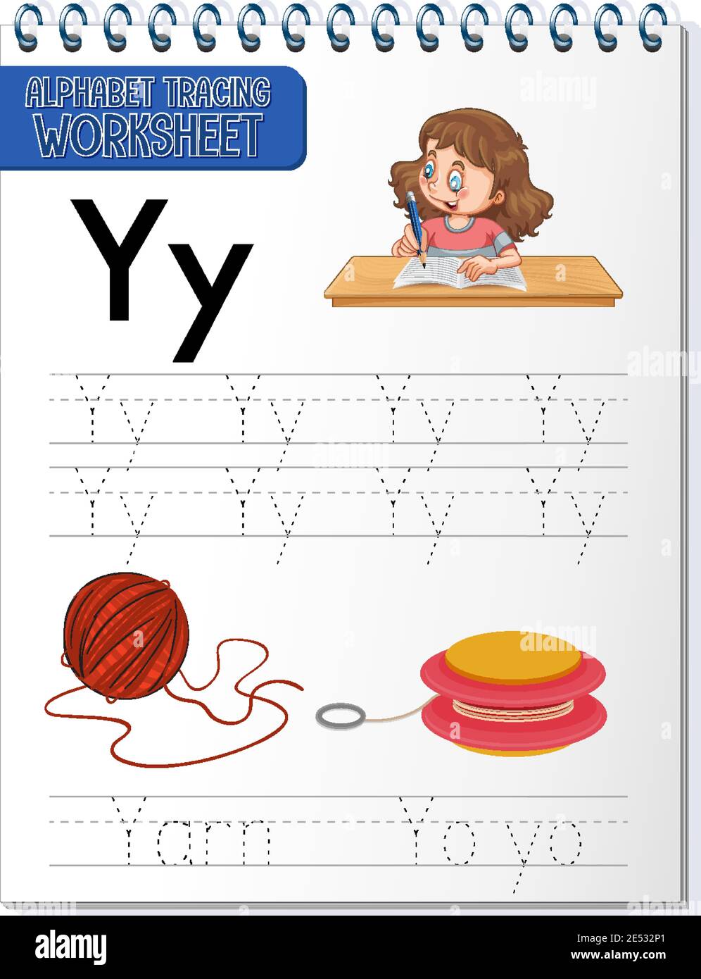 Alphabet tracing worksheet with letter Y and y illustration Stock ...
