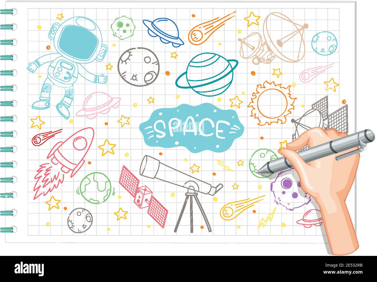Hand drawing space element doodle on paper illustration Stock Vector ...