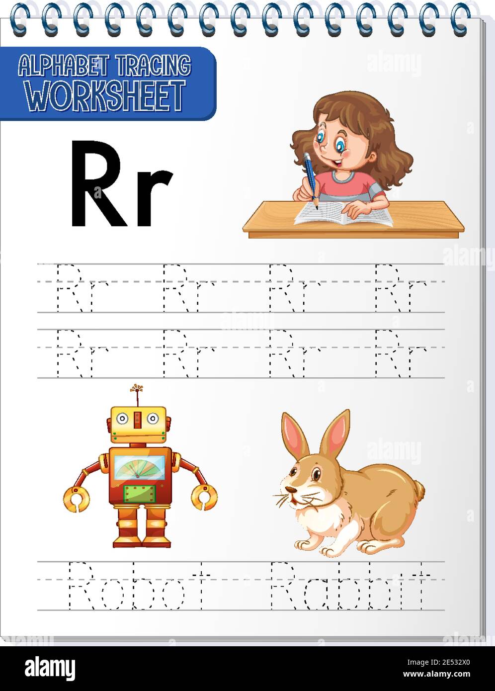 Alphabet tracing worksheet with letter R and r illustration Stock ...