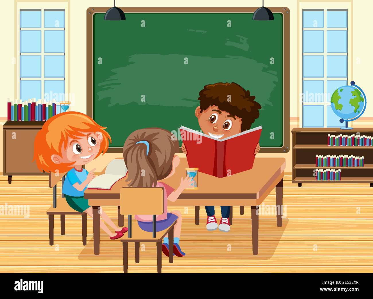 Young students doing homework in the classroom scene illustration Stock ...