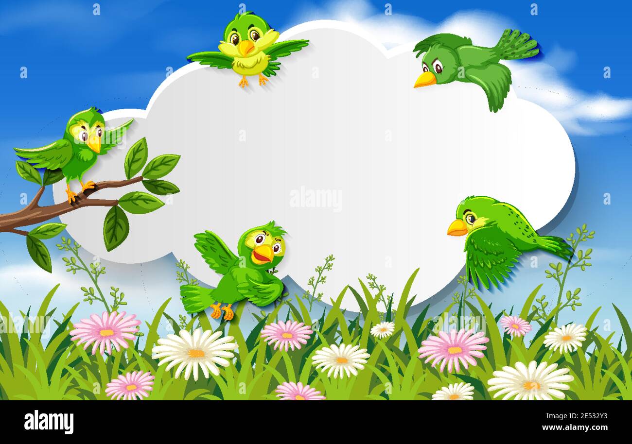 Happy bird in nature background blank banner illustration Stock Vector ...